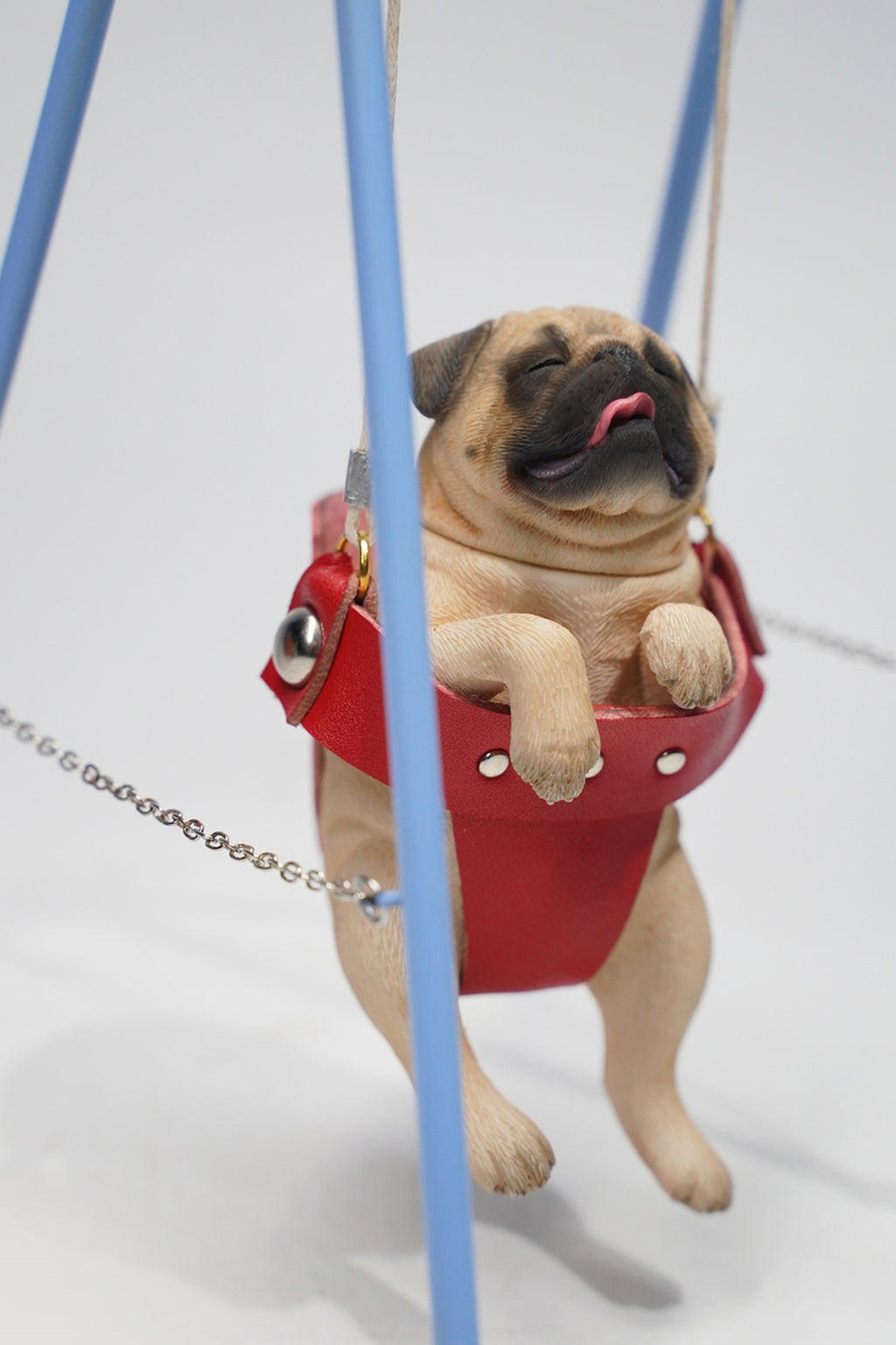 JXK Collectible Dog Figure: Pug On The Swing, Expertly Hand-Painted, L